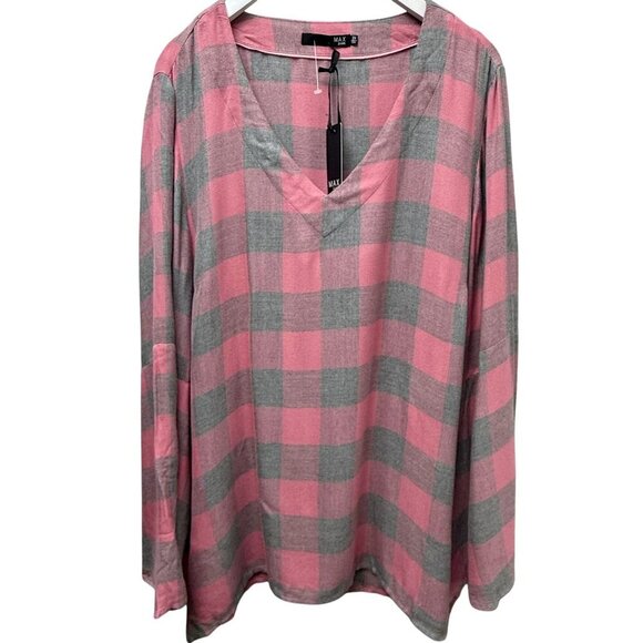 Max Jeans | Tops | Max Jeans Womens Top Plus Size 2x Pink Gray Check ...